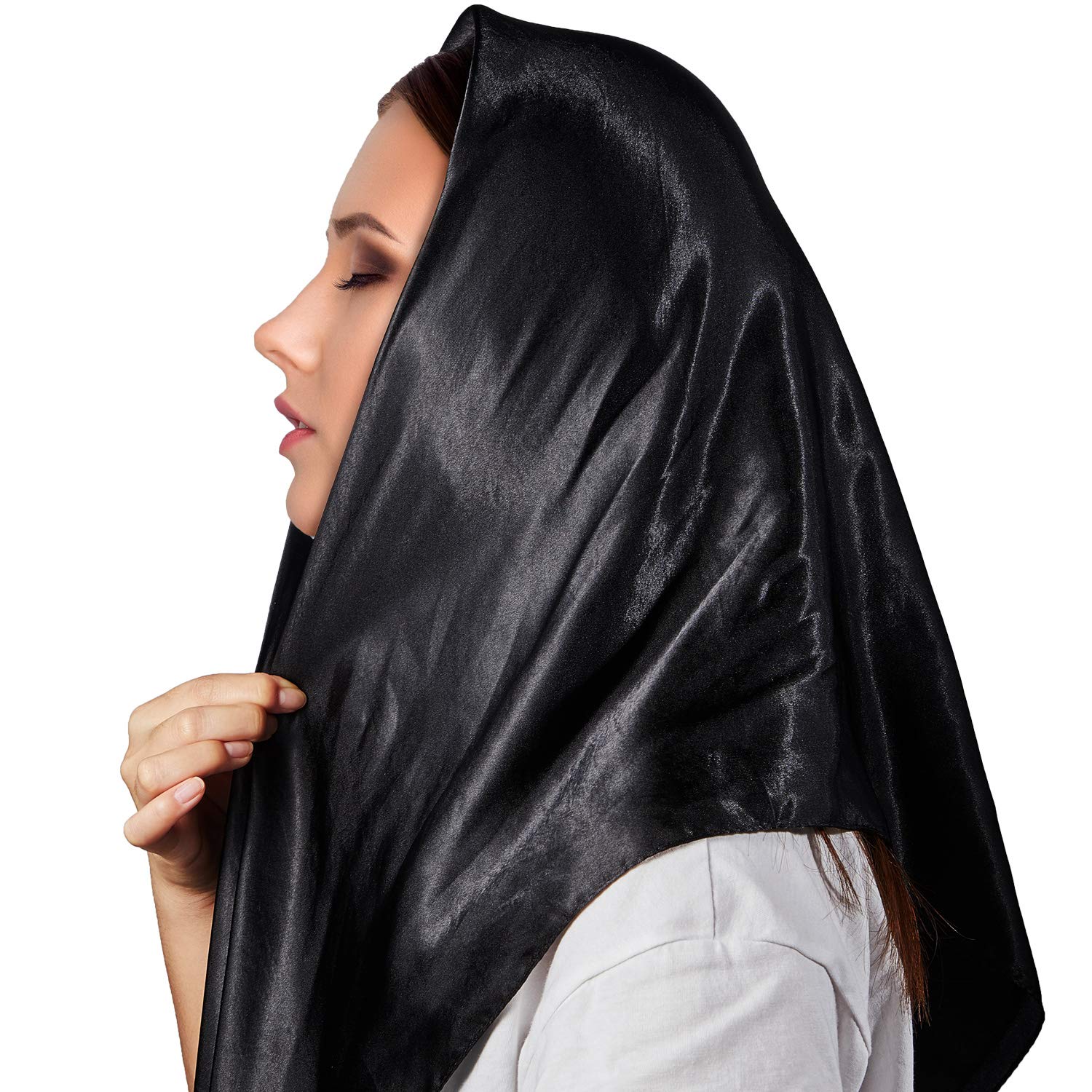 SATINIOR 35 Inch Silk Head Scarf 2 Pcs Large Square Neck Scarf Sleeping Hair Wrapping Satin Scarf for Women