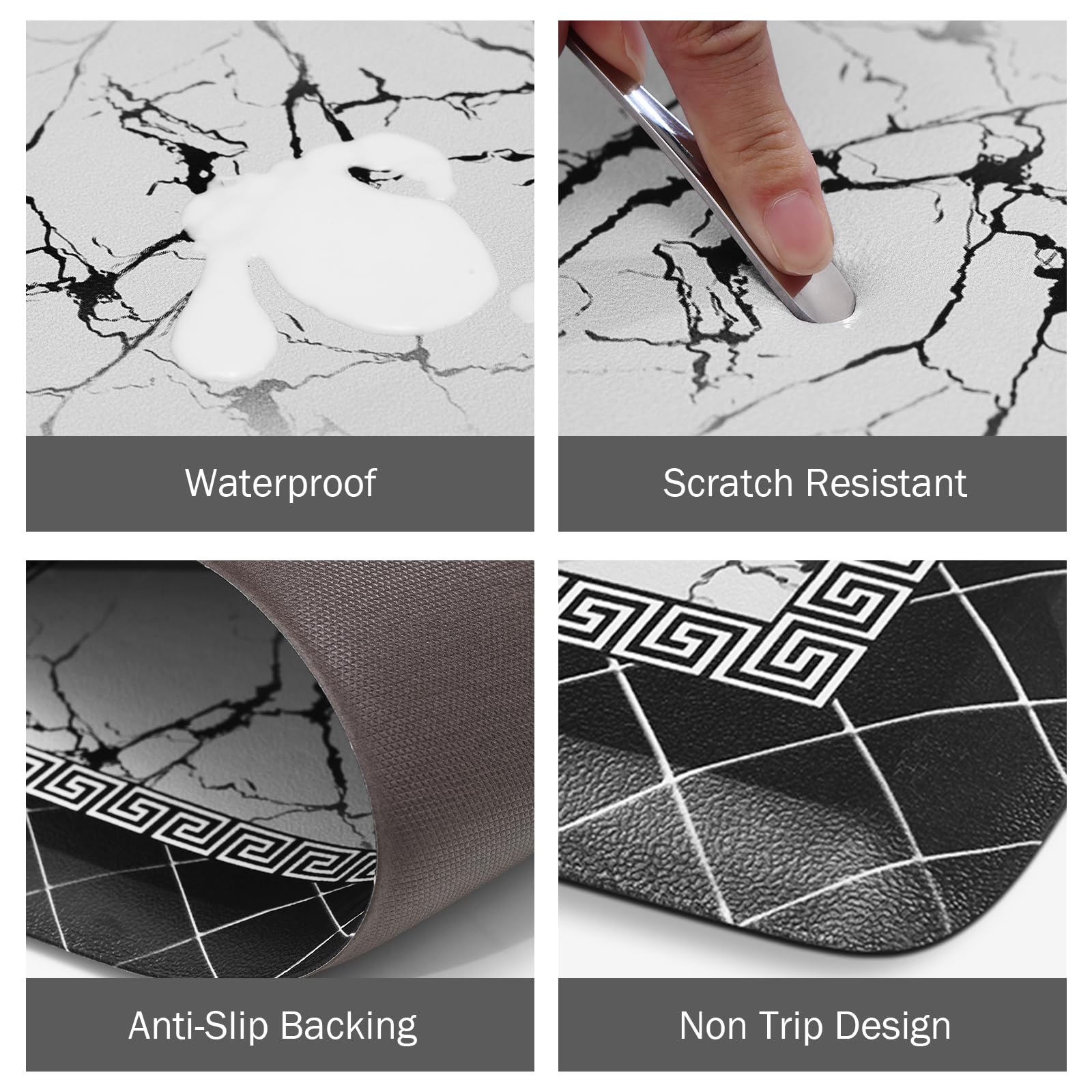 Opulentix Marble Kitchen Mat, 1/2 Inch Thick Black and Gold Waterproof Kitchen Rugs Non Slip, Cushioned Anti Fatigue Kitchen Mats for Floor Standing Desk Office in Front of Sink, 17.3"x28"