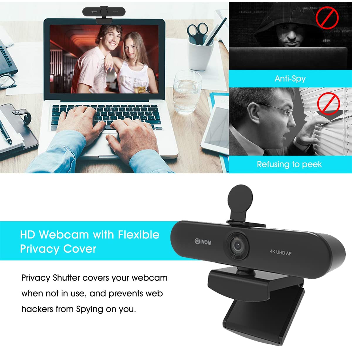 Oivom 4K Webcam with Autofocus,Video Conference Camera,Noise-Canceling Microphones,Works for Skype Teams, Laptop MAC PC Desktop (4K UHD)