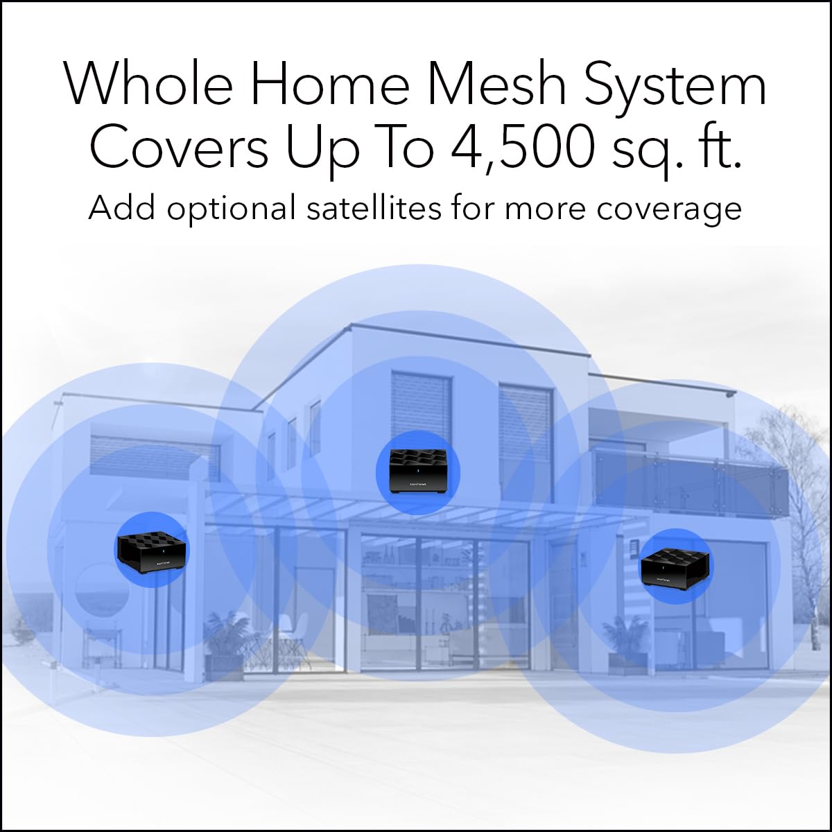 NETGEAR Nighthawk Tri-Band Whole Home Mesh WiFi 6 System (MK73S) – Router + 2 Satellite Extenders - 3Gbps Speed - Coverage up to 4,500 sq. ft., 25 Devices - Includes 1-Year Armor – AX3000 802.11ax