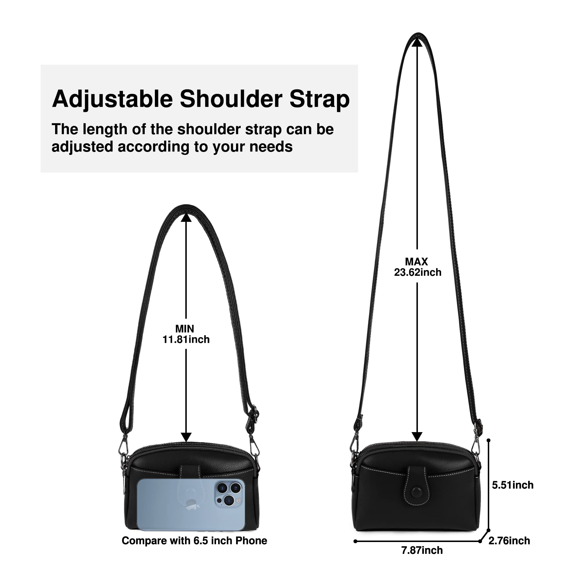 Youjaree Small Crossbody Bag for Women Trendy Faux Leather Shoulder Purse Handbag with Adjustable Strap (Black)