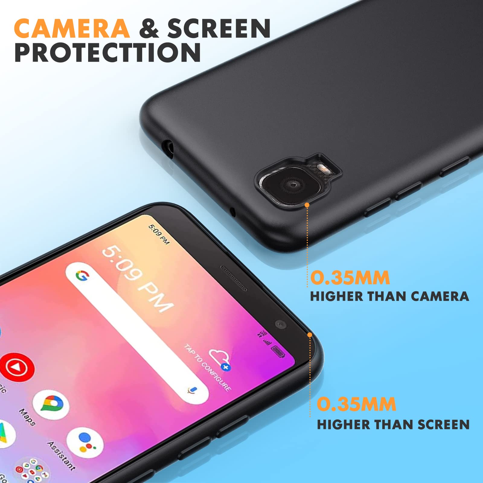 Oududianzi - Case for Alcatel TCL A3 A509DL/TCL A30 Phone Case, with 2 Pieces Screen Protector,Thin and Light Soft TPU Silicone Case, Shockproof Anti-Scratch Flexible Rubber Case-Black