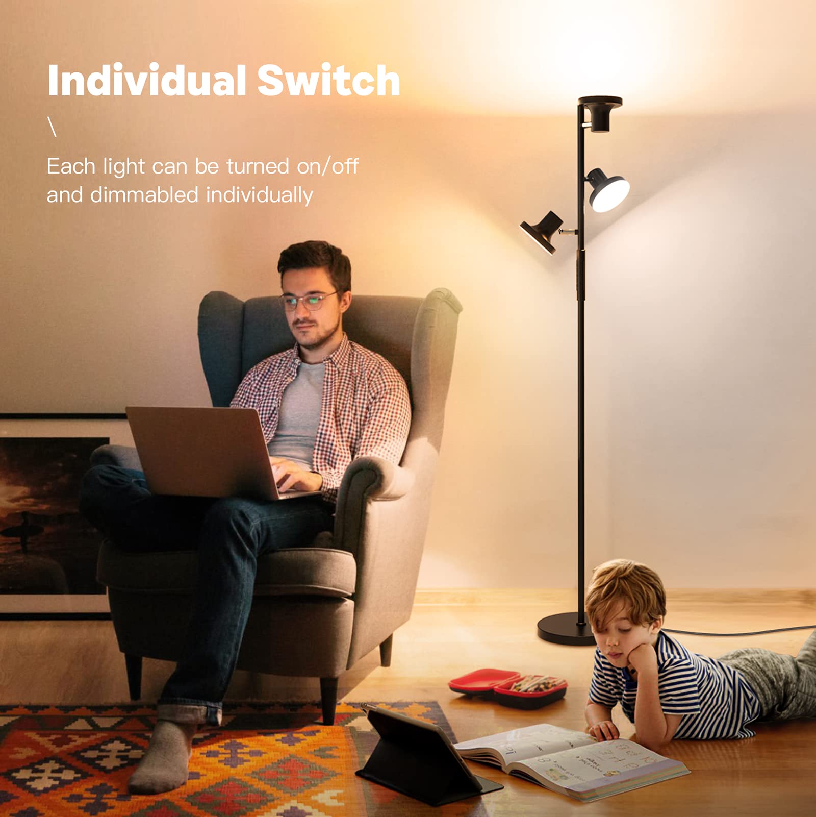 SIBRILLE 20W Modern Floor Lamps for Living Room + 36W LED Tree Floor Lamp with Remote Control