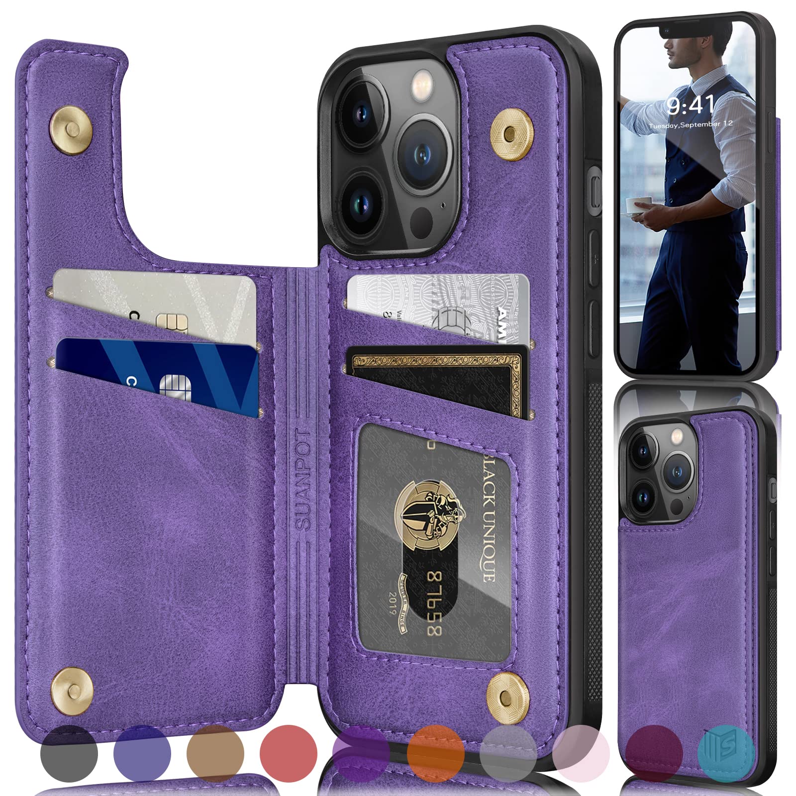 SUANPOT for iPhone 13 Pro Max Wallet case 6.7 5G with RFID Blocking Credit Card Holder,Flip Book PU Leather Phone case Shockproof Cover Cellphone Women Men for Apple 13 Promax case Wallet Purple