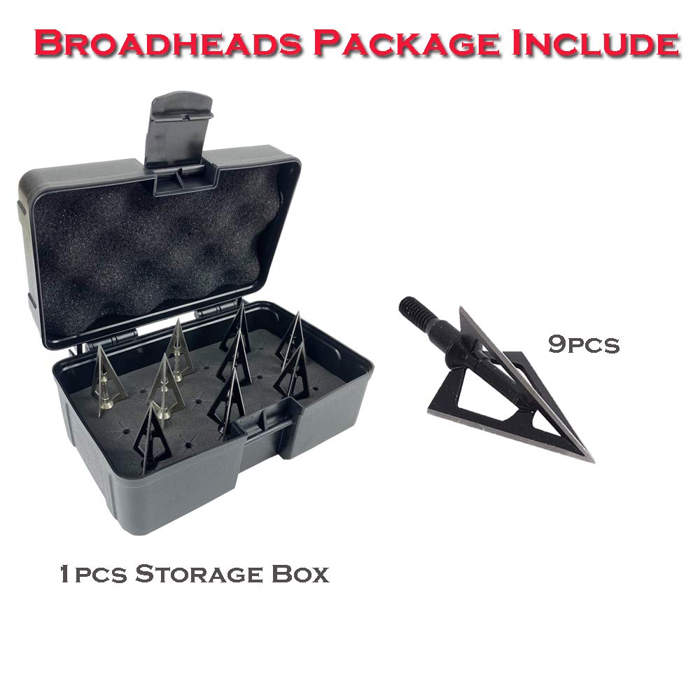 Smarkey Archery Broadheads 100 Grain 3 Fixed Stainless Steel Blades Arrow Head Tips for Crossbow Recurve Bow and Compound Bow - 9pcs Hunting Broadheads Box Package