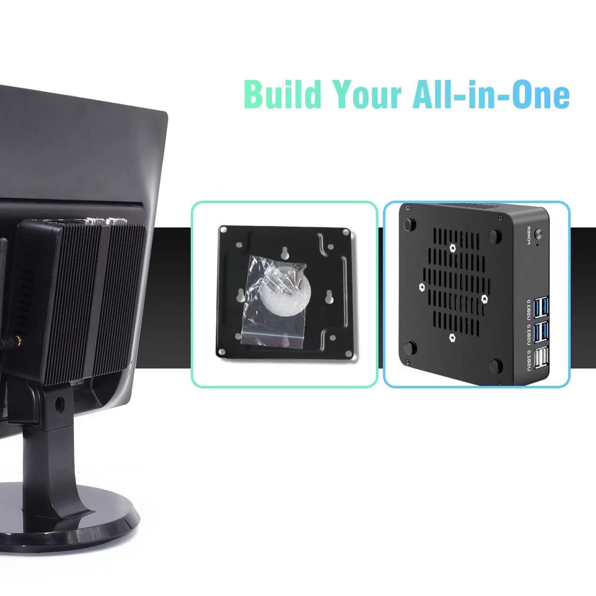 VENOEN Fanless Mini PC/4K HTPC Celeron J4125,8GB DDR4/256GB SSD,HDMI+VGA Dual Output,2xGigabit Enthernet,2xRS232 COM,2.4G+5G WiFi,Bluetooth 4.2,VESA Mount,Windows 10 pro Small Form Factor PC