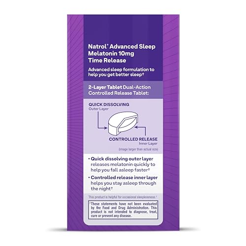 Natrol Advanced Sleep Melatonin 10mg, Dietary Supplement for Restful Sleep, Time Release Melatonin Tablets, 100 Time-Release Tablets, 100 Day Supply