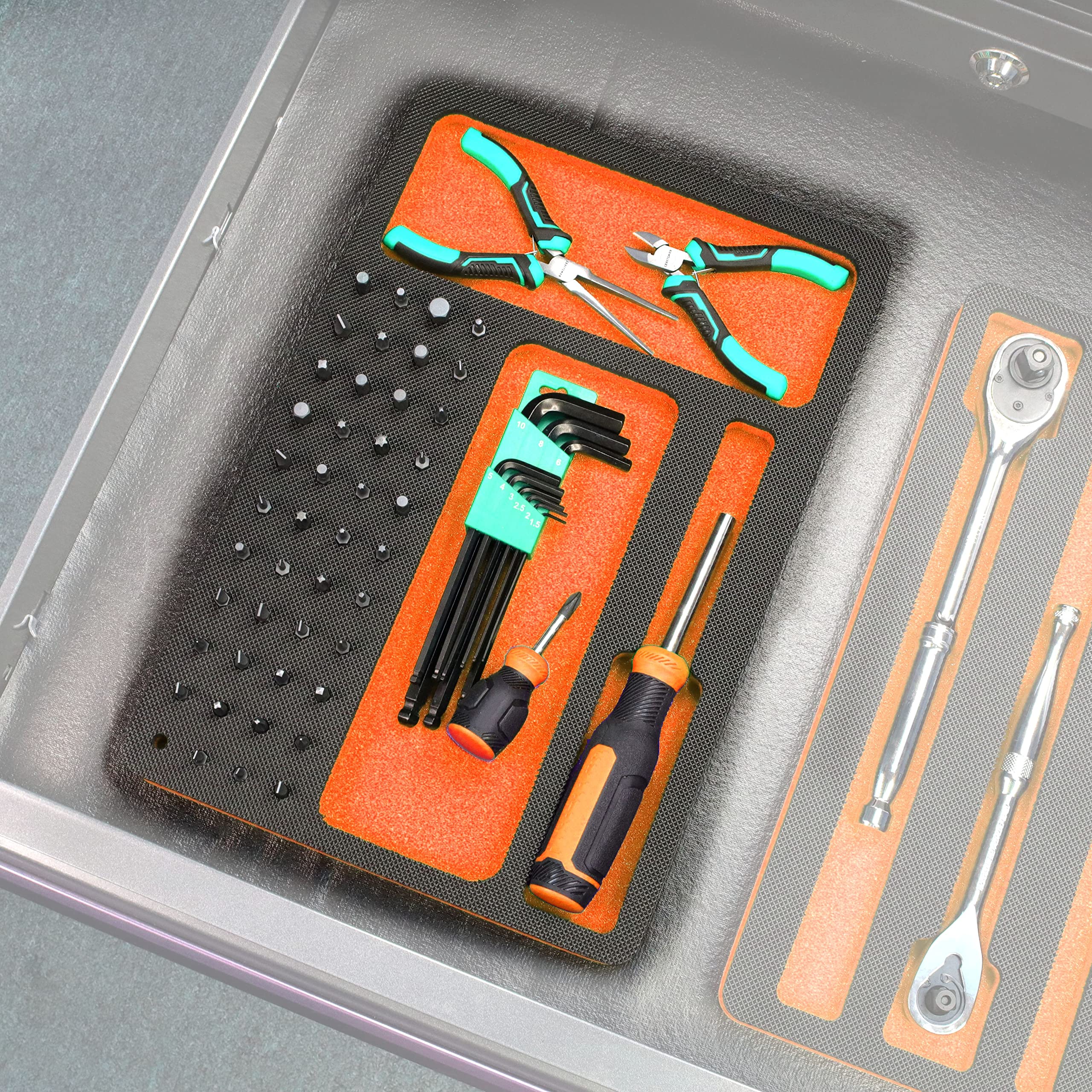 Polar Whale Tool Drawer Organizer Socketed Screwdriver Holder Insert Blue Black Durable Foam Tray 15 x 10 Inches Holds Drivers Up To 10 Inch Holds 44 Bits Fits Craftsman Husky Kobalt Milwaukee Others