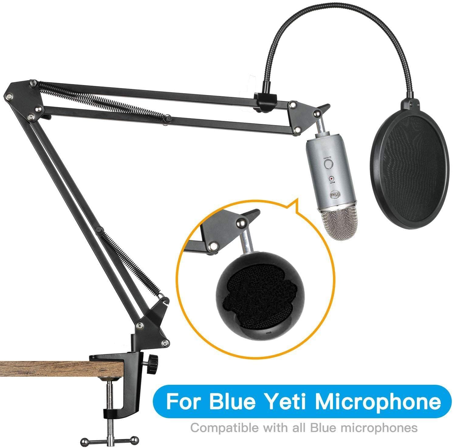 Pipishell Microphone Stand, Mic Stand with Pop Filter and Mic Holder, 5/8”Screw for Blue Yeti, Snowball, Spark, Yeti x and All Other Microphones -PIMS01