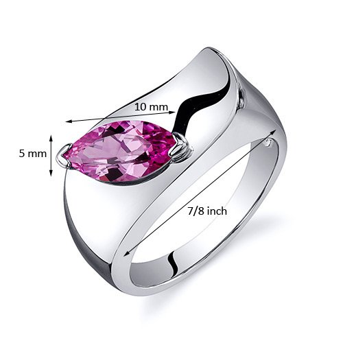 PEORA Created Pink Sapphire Ring Sterling Silver Marquise Shape 1.25 Carats Size 5