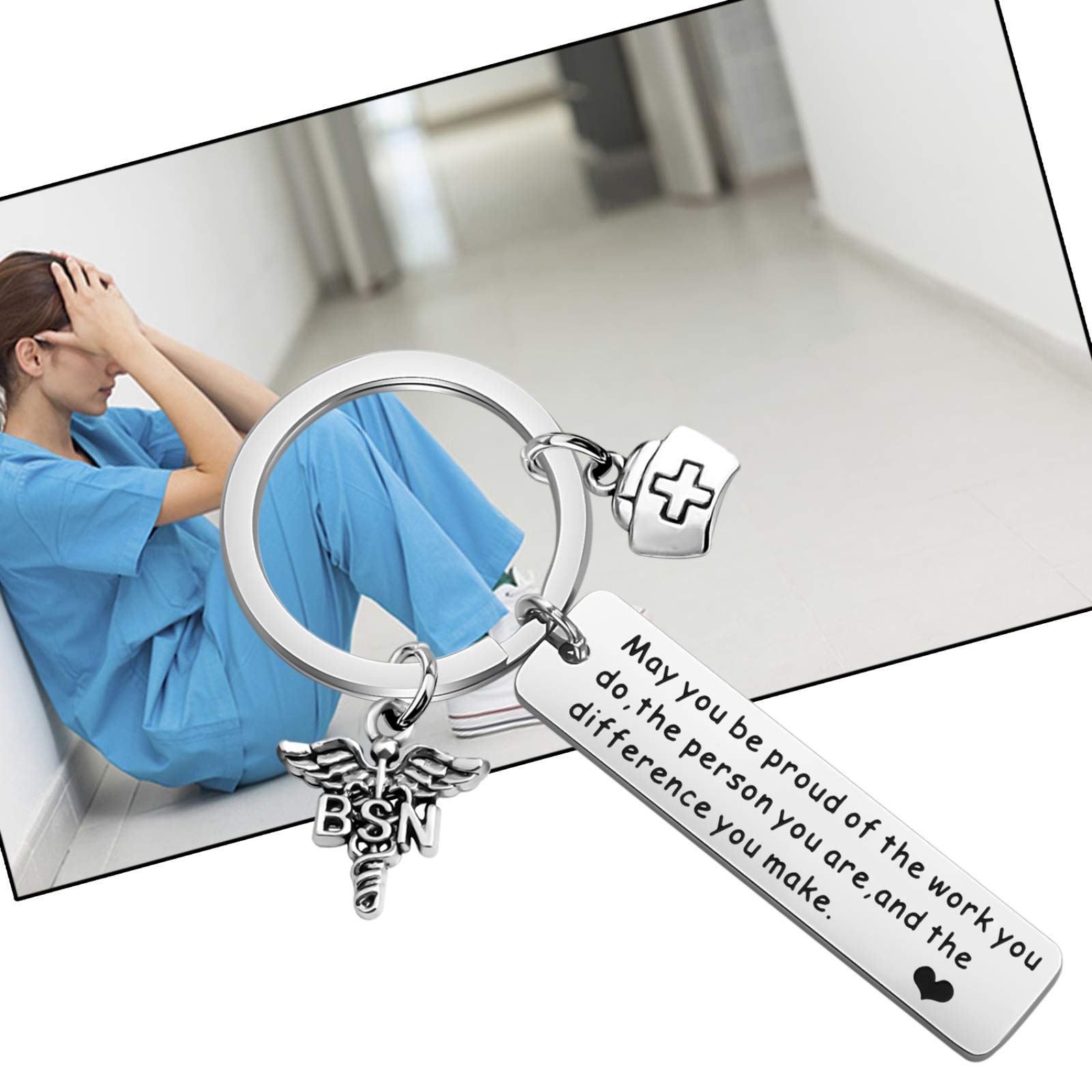 SEIRAA BSN Keychain BSN Graduation Gifts You Make A Difference Bachelor of Science Nursing Gifts Keychain for Nursing School (BSN keychain)