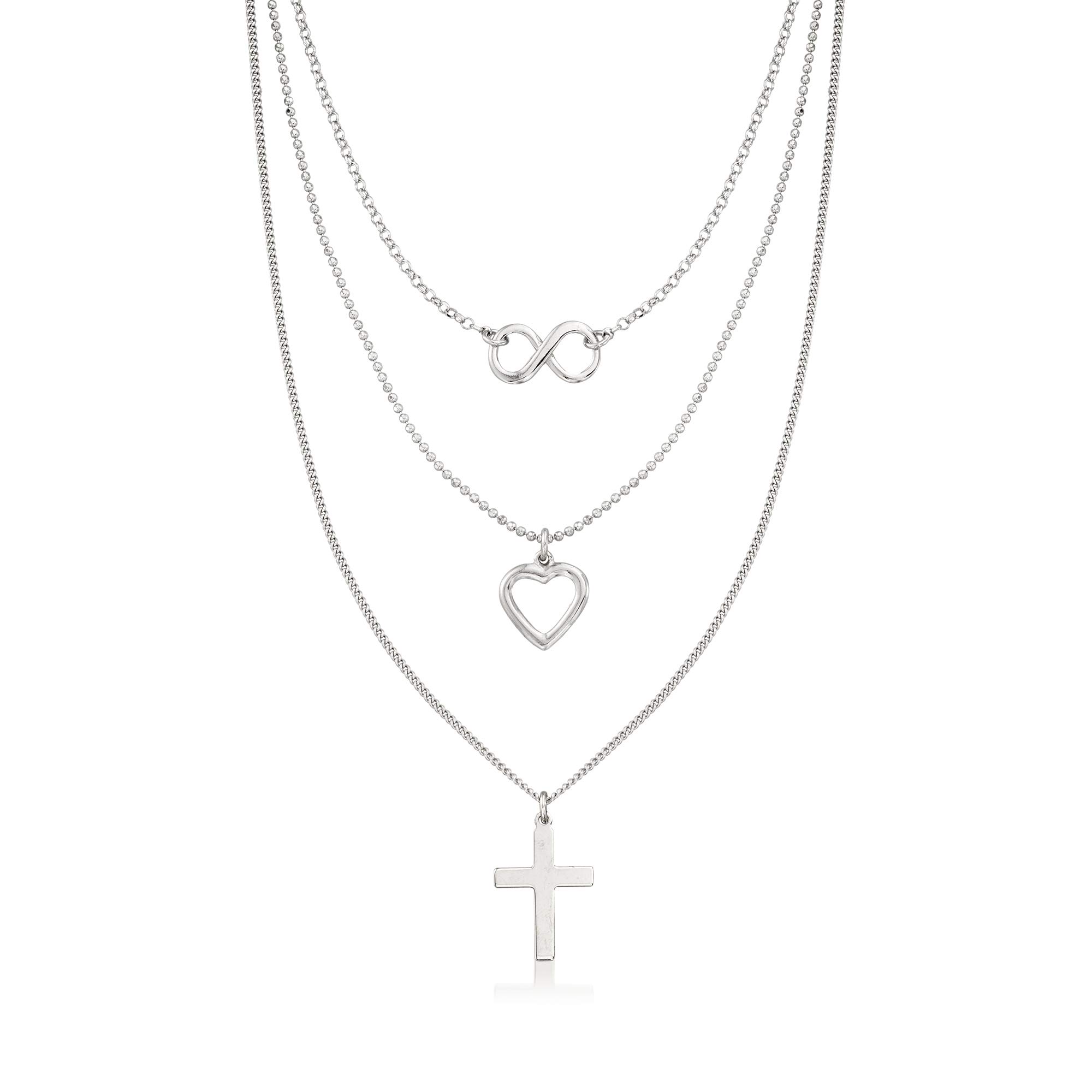Ross-Simons Italian Sterling Silver Multi-Symbol Layered Necklace. 16 inches