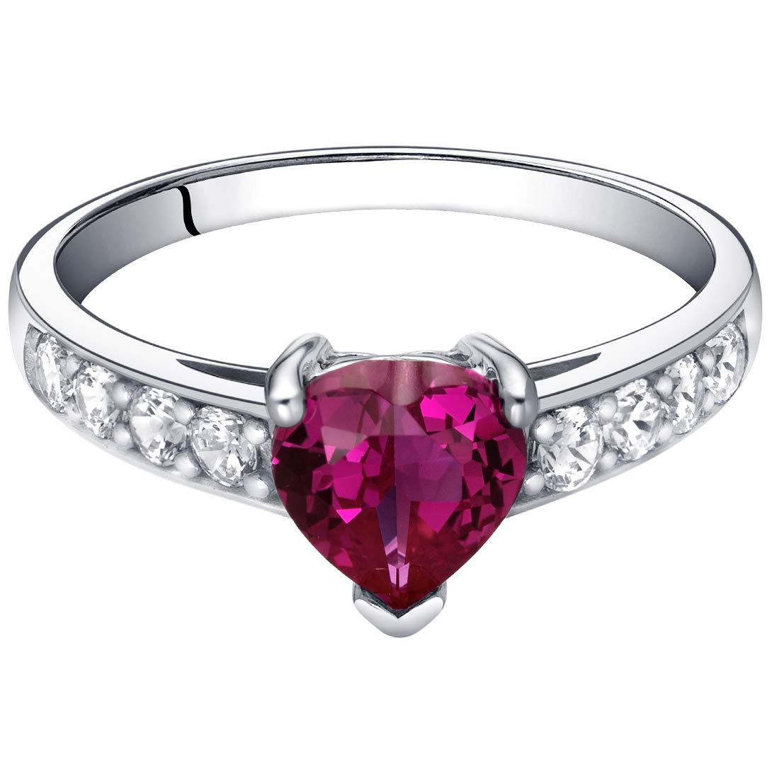 PEORA Created Ruby Promise Ring in Sterling Silver, Heart Shape, 7mm, 1.50 Carats total, Comfort Fit, Size 5