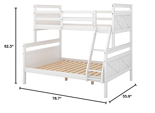 MOEO Twin over Full Wood Bunk Bed with Ladder, Convertible to 2 Separated Bedframe for Kids, Teens, Adults, Bedroom, No Box Spring Needed, White