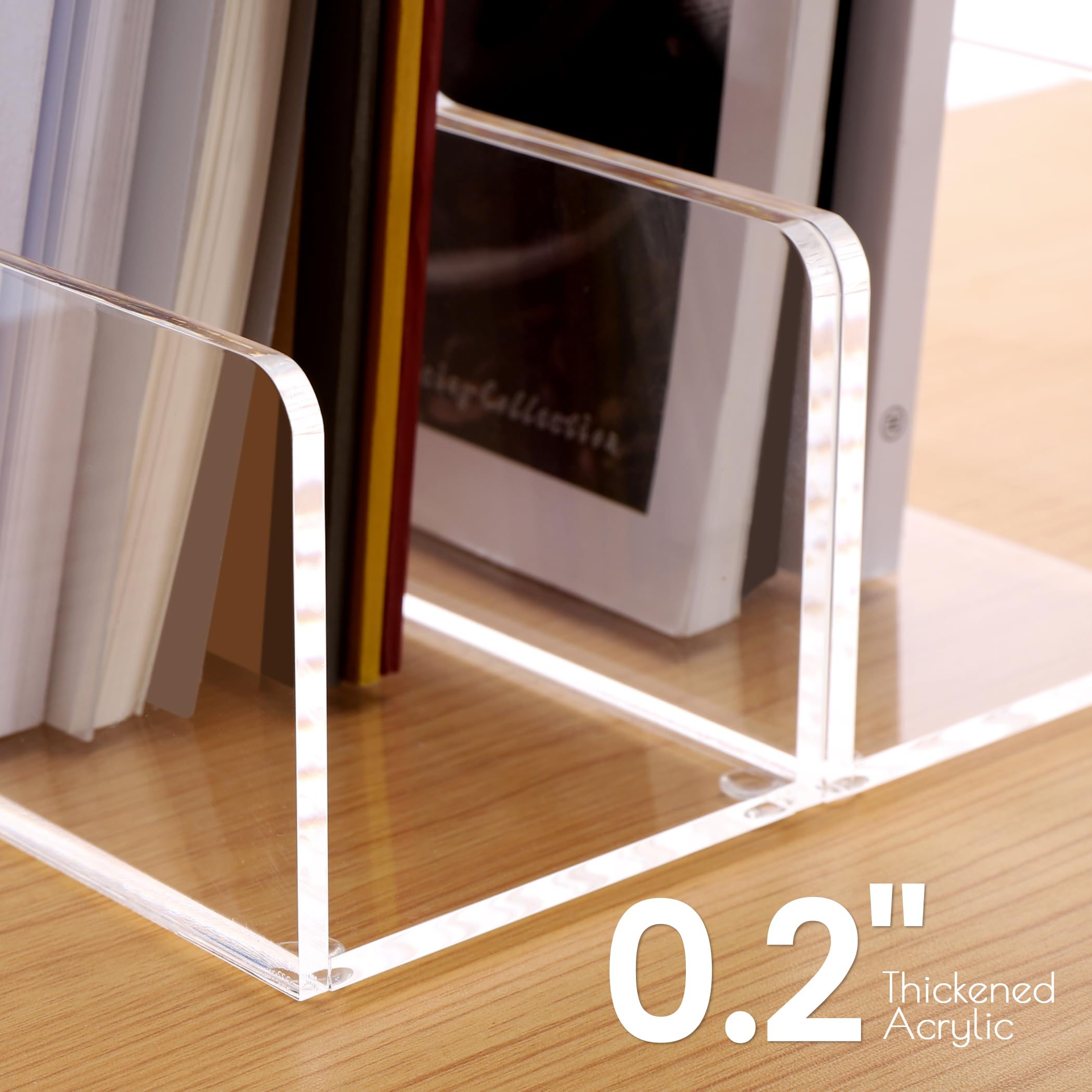 SANRUI Clear Magazine File Holder Vertical File Folder Holder, Acrylic Desk Organizer for File Storage, Book Bin and Office Desk Accessories ,2-Pack Bookshelf for Desk Home Office
