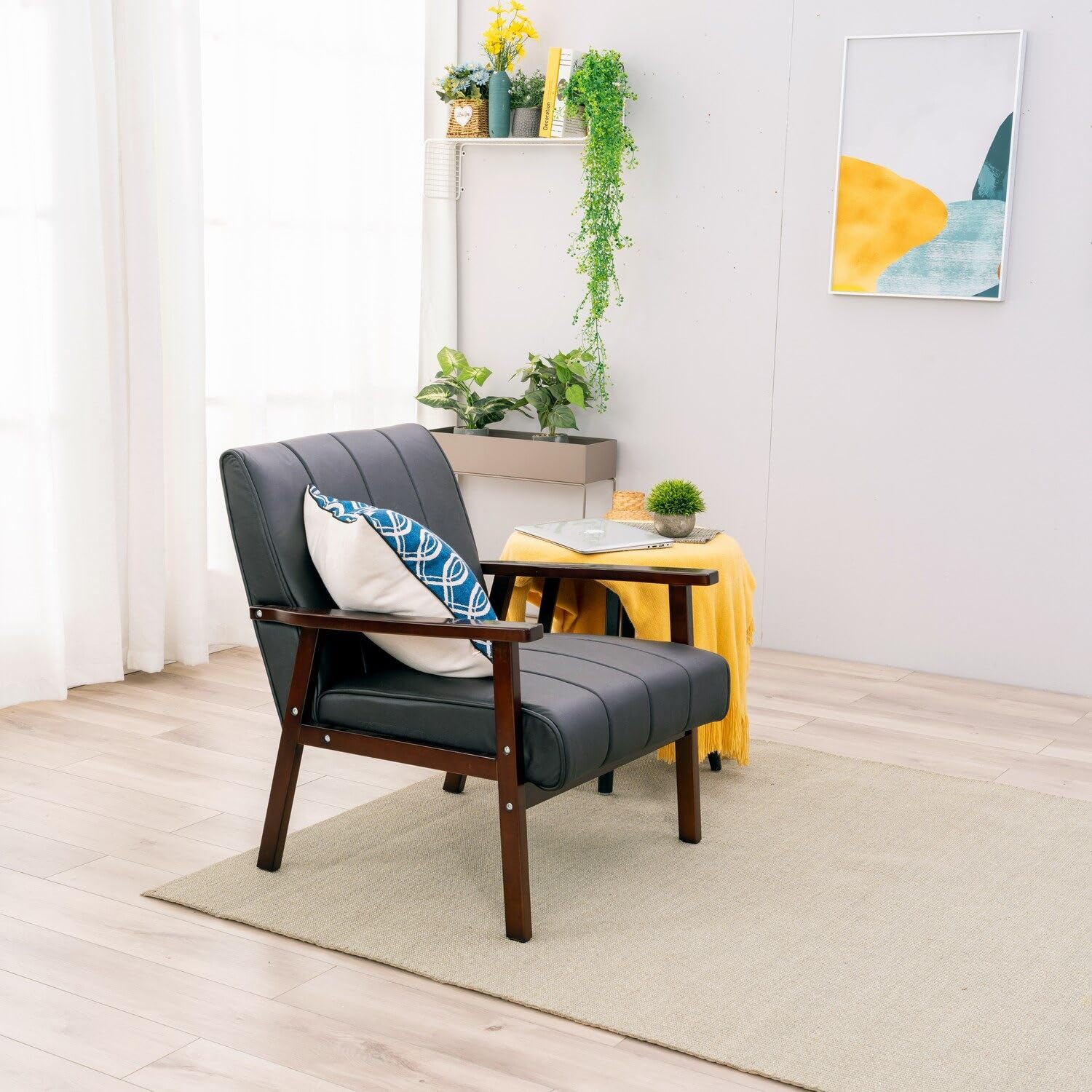 Panana Reception Retro Accent Chair Beech Wood Frame Armchair Occasional Living Room Reception Bedroom Balcony Conservatory Padded
