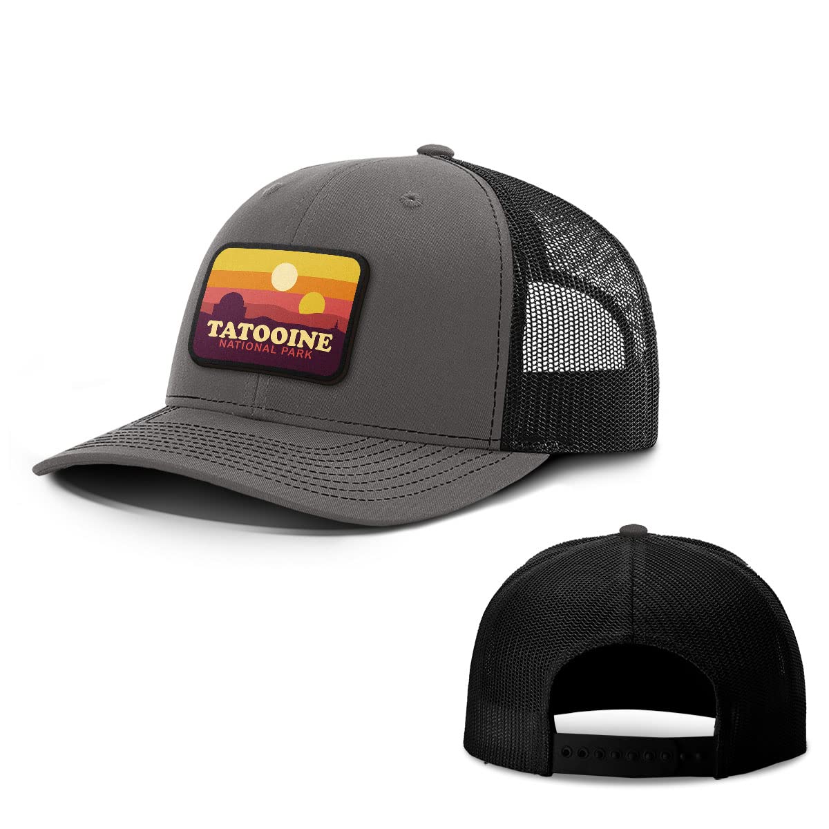 Tatooine National Park Patch - Cotton Snapback Hat - Breathable Mesh Side for Casual Wear & Outdoor Activities - Baseball Cap Women and Men (Charcoal Front/Black Mesh)