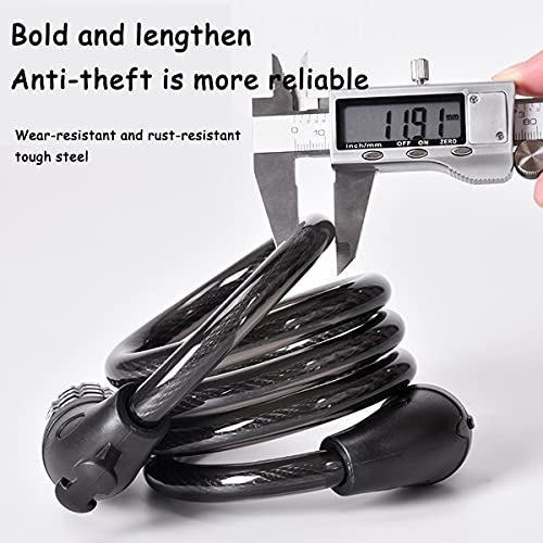 UFFD Bike Lock, Coiled Security Resettable Combo Combination,Cable Lock 6 Feet Long,Lock Bicycle Lock with Mounting Bracket (Color : Blue, Size : 12mm/120CM)