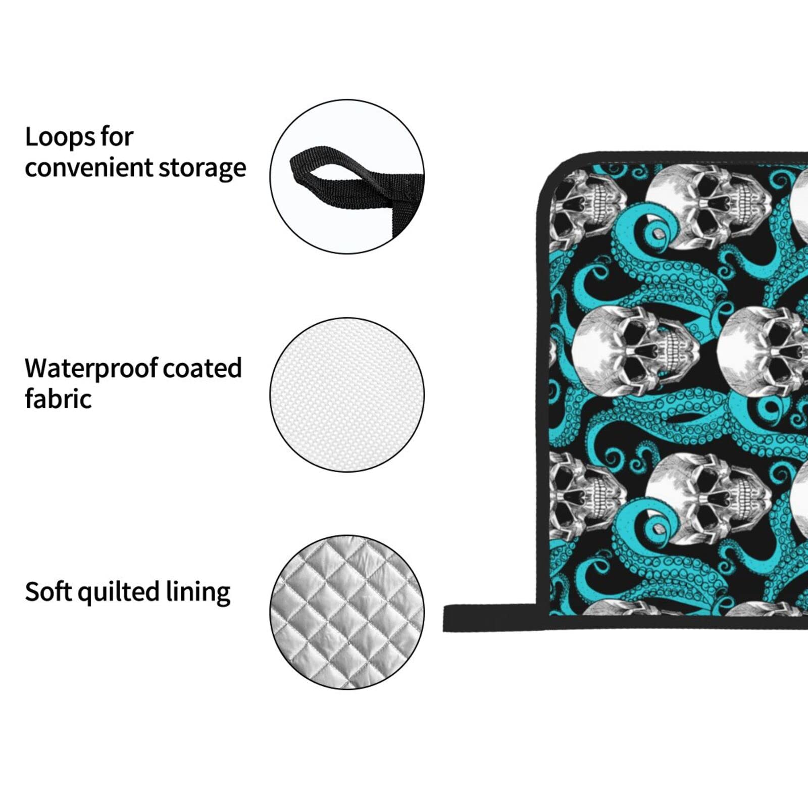 Skull Oven Mitts and Pot Holders 4pcs Sets,Funny Kitchen High Heat Resistant Oven Mitts,with Oven Gloves and Hot Pads Pot Holders for Baking Cooking BBQ Grilling