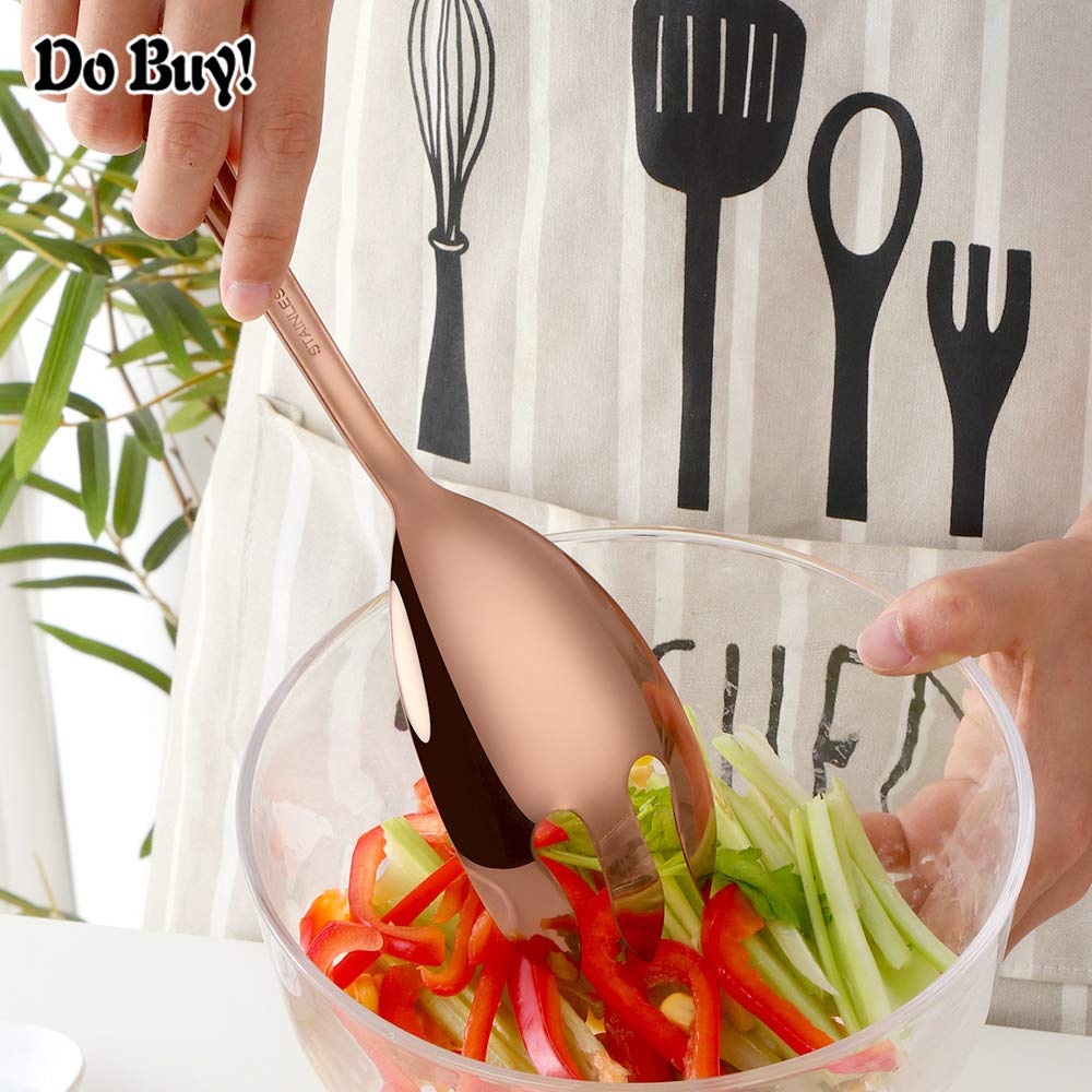 Salad Spoon and Fork Set,Stainless Steel Salad Serving Set,Durable&Elegant,for Salad, Gravies or Pasta, Gold/Brass Finish (2pcs, rainbow)