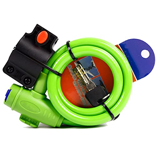 UFFD Bike Lock, Bike Locks Cable Lock,Coiled Secure Keys Bike Cable Lock with Mounting Bracket, 1/2 Inch Diameter (Color : Green, Size : 12MM/120CM)
