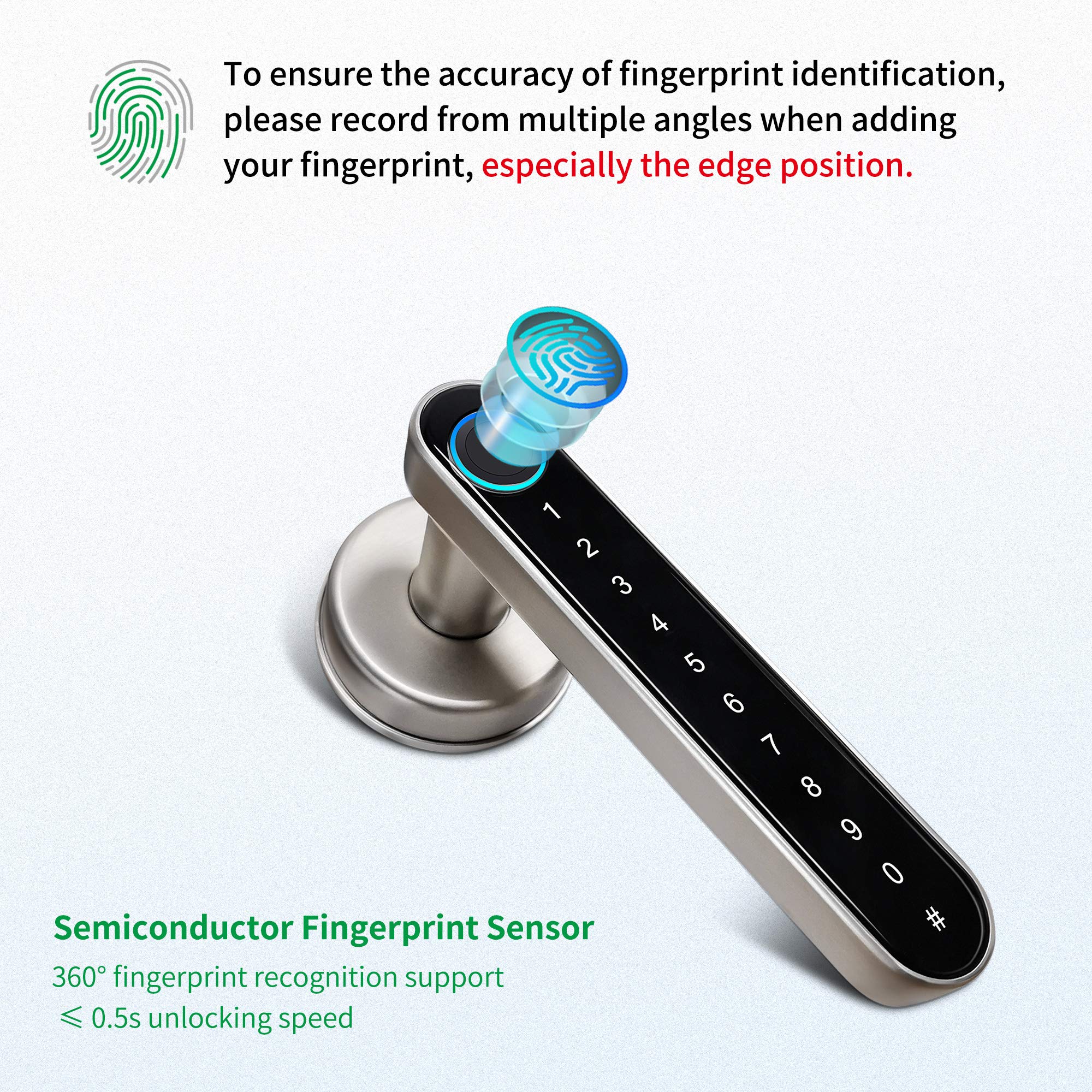 Smart Lock Fingerprint Door Lock,CATCHFACE Keyless Entry Door Lock Smart Door Handle Digital Door Lock Fingerprint/TTLock App/Code/Backup Key Smart Door Lock for Front Door Airbnb Office(Satin Nickel)