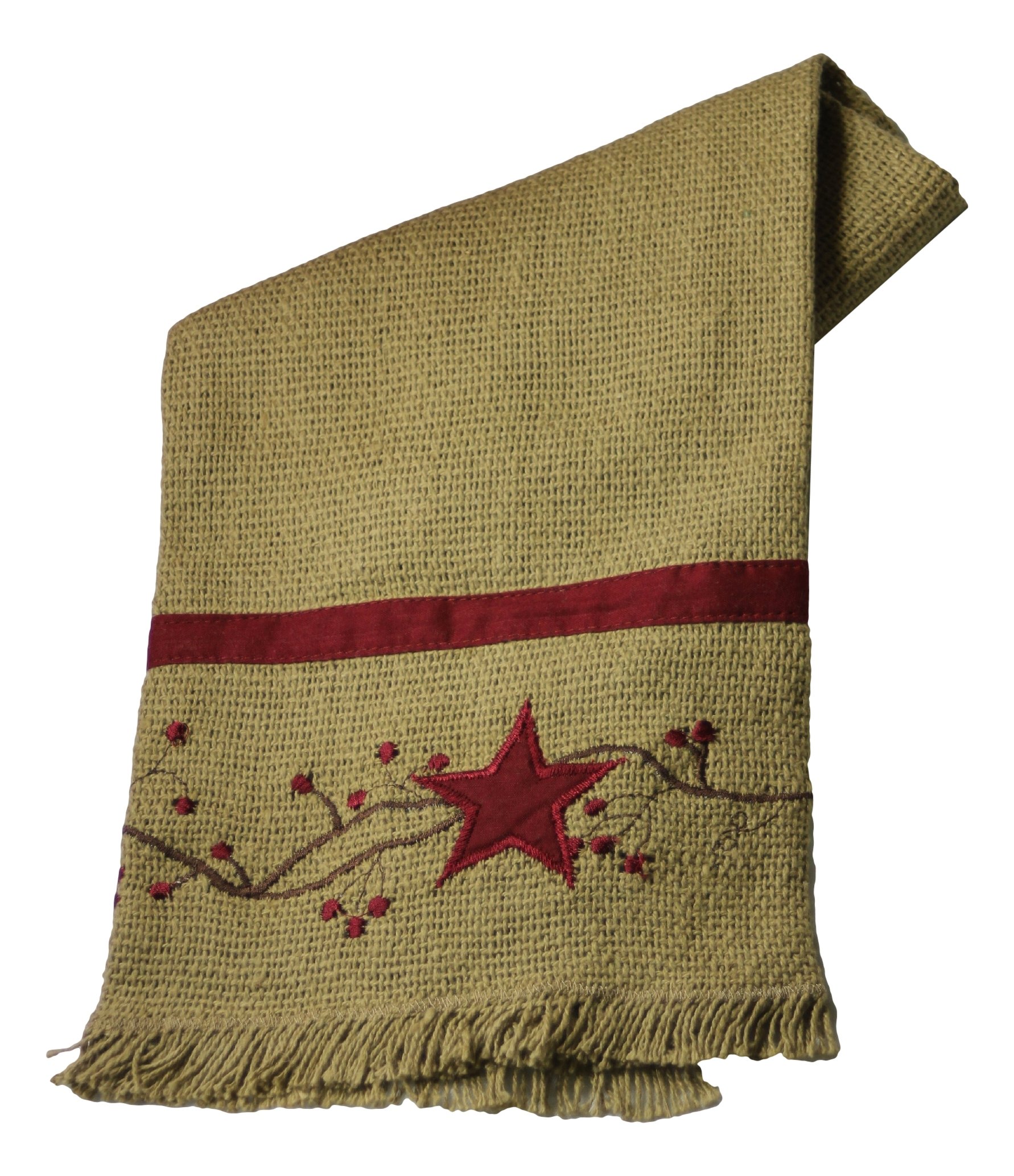 Primitive Star Vine Cotton Burlap Country Towel