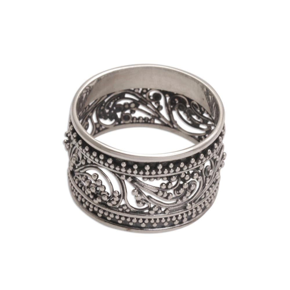 NOVICA Artisan Handmade .925 Sterling Silver Band Ring Openwork from Bali Indonesia [band Width 14 mm W] 'Merajan Majesty'
