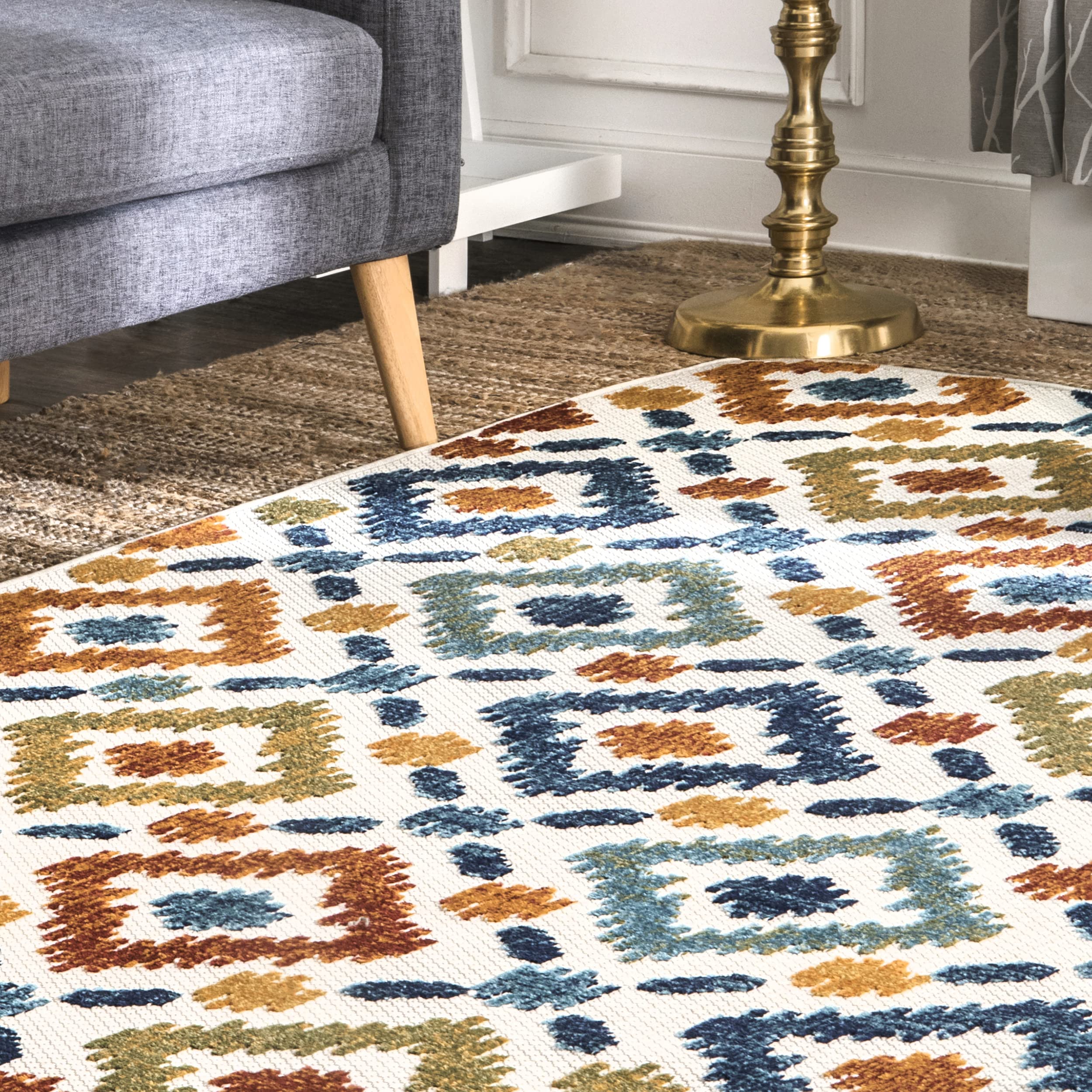 nuLOOM Indoor/Outdoor Transitional Labyrinth Area Rug, 9x12, Blue