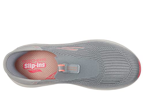 Skechers Women's Max Cushioning Arch Fit Fluidity Hands Free Slip-Ins Sneaker, Gray/Pink, 5.5