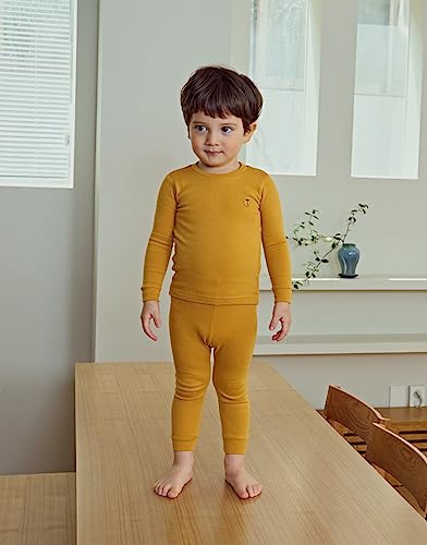 moimoln Solid Soft Cotton Modal Baby Toddler Boys Girls Snug fit Pjs Pajama Long Sleepwear Mustard 5T