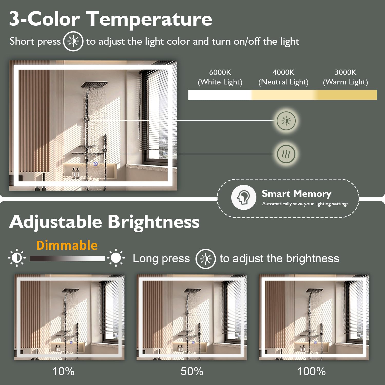 Salfanre 20x28 Led Bathroom Mirror with Lights and Black Aluminum Frame, Led Mirror for Bathroom Wall Mounted, Smart Led Vanity Mirror, Dimmable, Anti-Fog, Shatter-Proof(Horizontal/Vertical)