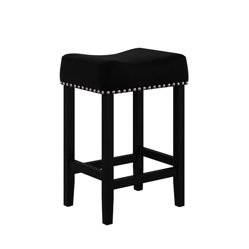Nathan James Hylie Nailhead Wood Pub-Height Kitchen Counter Bar Stool, 24", Black