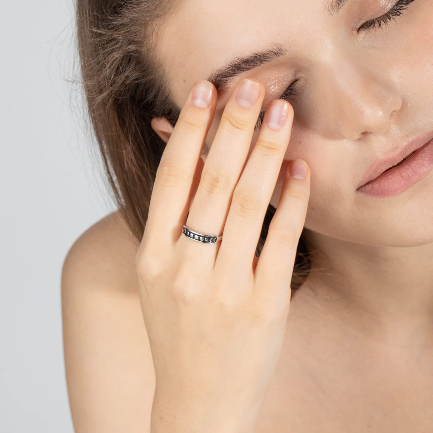 Ugaarsan Moon Phase Silver Ring Vintage Stacking Finger Ring Dainty Statement Jewelry Luna Ring-SS-7