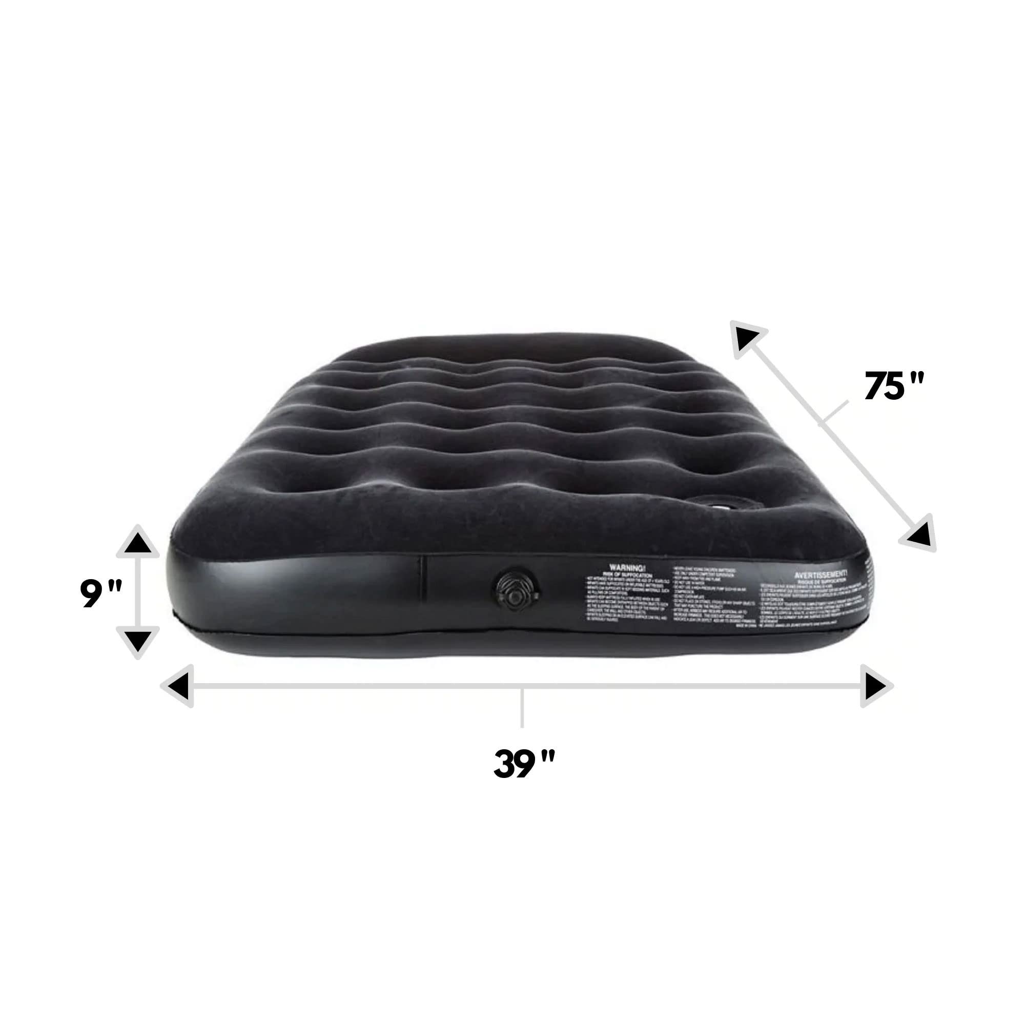 OUTBOUND Portable Lightweight 9" High Single Person Inflatable Camping Mattress Twin Airbed w/Built-in Foot Pump, Coil Beam, Repair Patch, Black