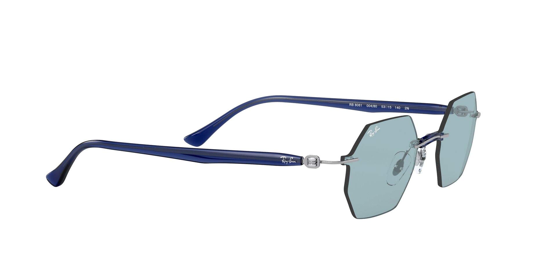 Ray-Ban Rb8061 Titanium Octagonal Sunglasses, Gunmetal/Blue, 53 mm