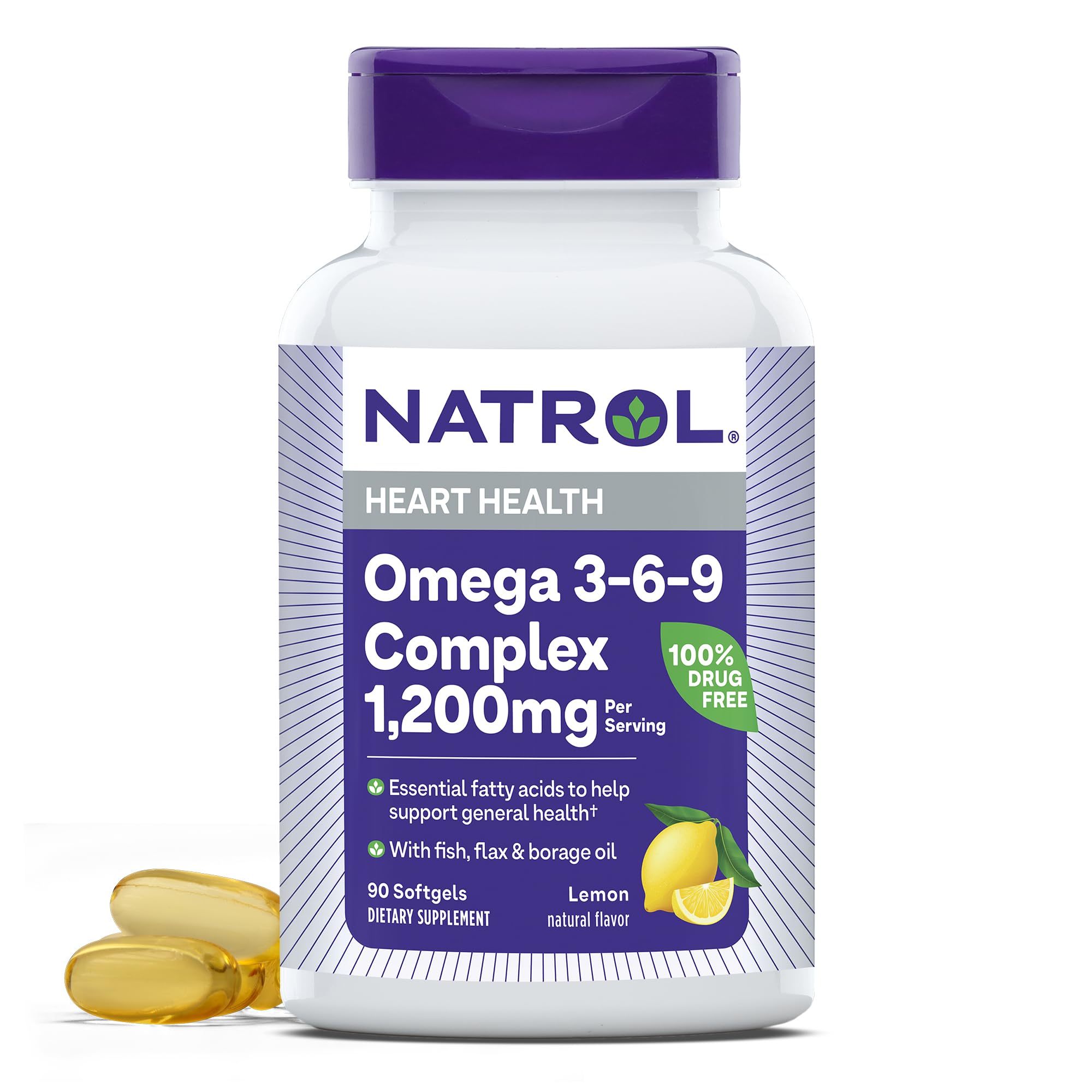 Natrol, Omega 3-6-9 Complex Softgels, Heart Health Dietary Supplement, 1200 mg, 90 Count