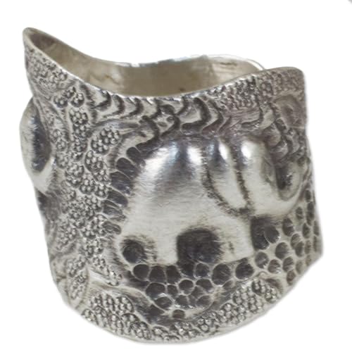 NOVICA Artisan Handmade 950 Silver Wrap Ring Artisan Crafted with Elephants from Thailand 'Thai Couple'