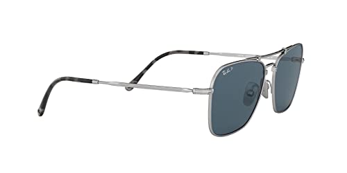 Ray-Ban RB8136M Caravan Titanium Square Sunglasses, Demi Gloss Silver/Polarized Blue Mirrored Gold, 58 mm