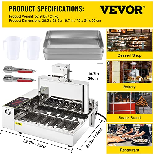 VEVOR 110V Commercial Automatic Donut Making Machine, 6 Rows Auto Doughnut Maker 9.5L Hopper, Intelligent Control Panel, Adjustable Thickness Donuts Fryer, 304 Stainless Steel