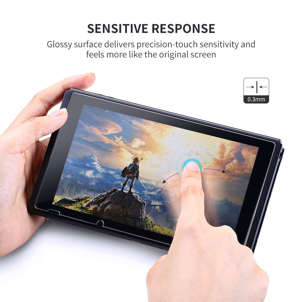 Pokanic [2 Pack] Compatible with Nintendo Switch 2017 Screen Protector Tempered Glass, Transparent HD Clear Anti-Scratch Screen Protector, Bubble Free, Dock-able, Easy Installation, Film Switch 2017