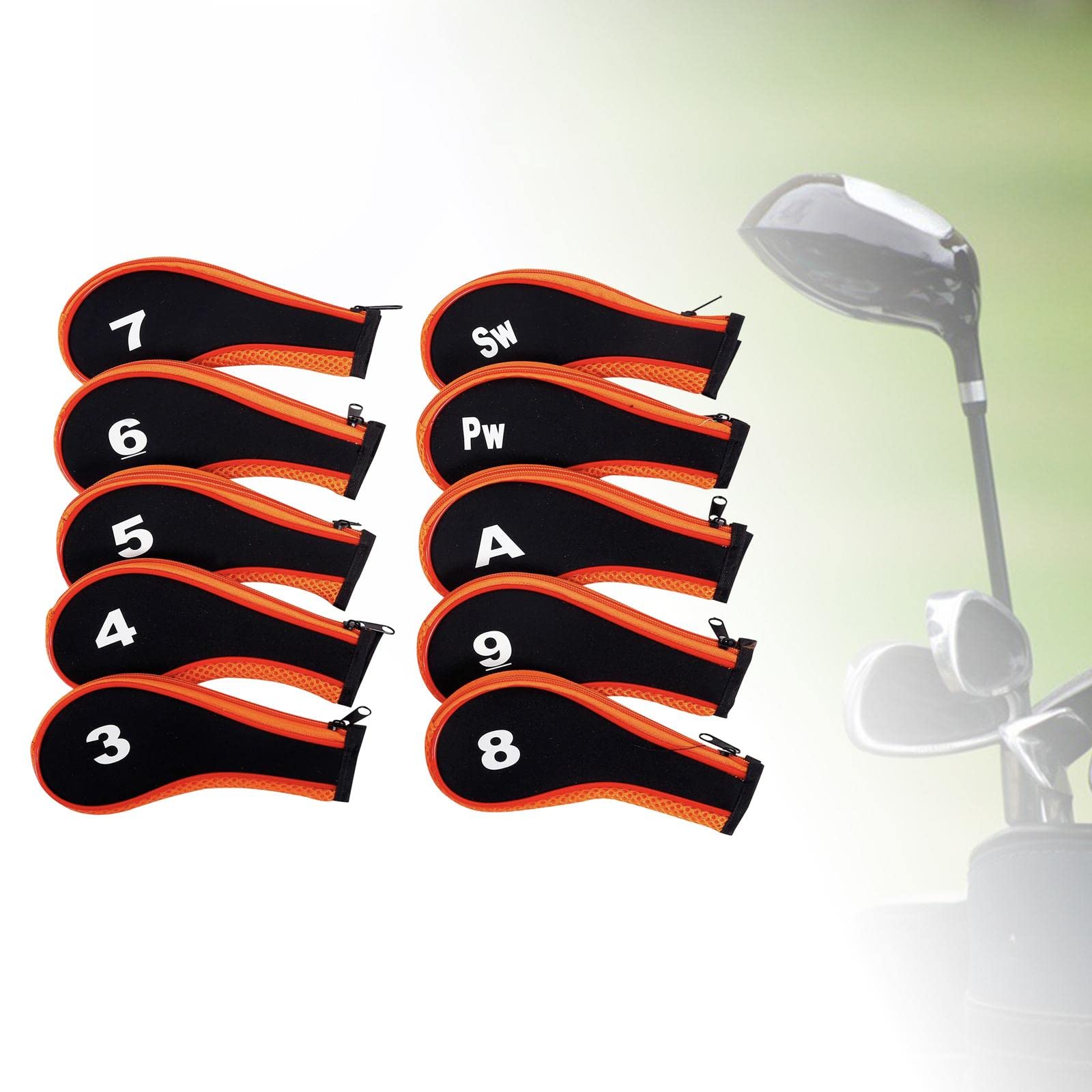 Vaveren 10 Pieces Colorful Golf Iron Headcover Set Golf Club Head Cover for Training Equipment, Orange and Black