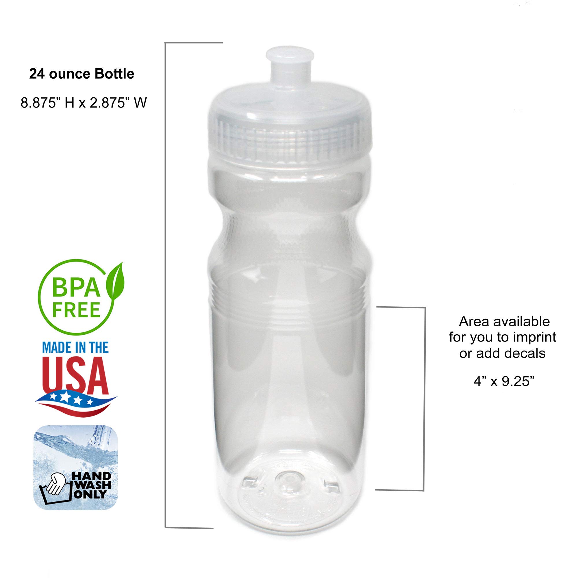 Rolling Sands 24 Ounce BPA-Free Clear/Clear Plastic Water Bottles, Set of 10, Made in USA