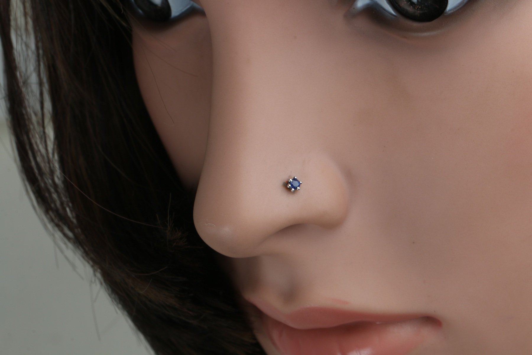 Natural 1.7MM Diamond Nosepin in 14K White Gold with 6MM, 8MM, and Wire back options, Option in Blue Sapphire too (14K WHITE GOLD - 6MM, BLUE SAPPHIRE)