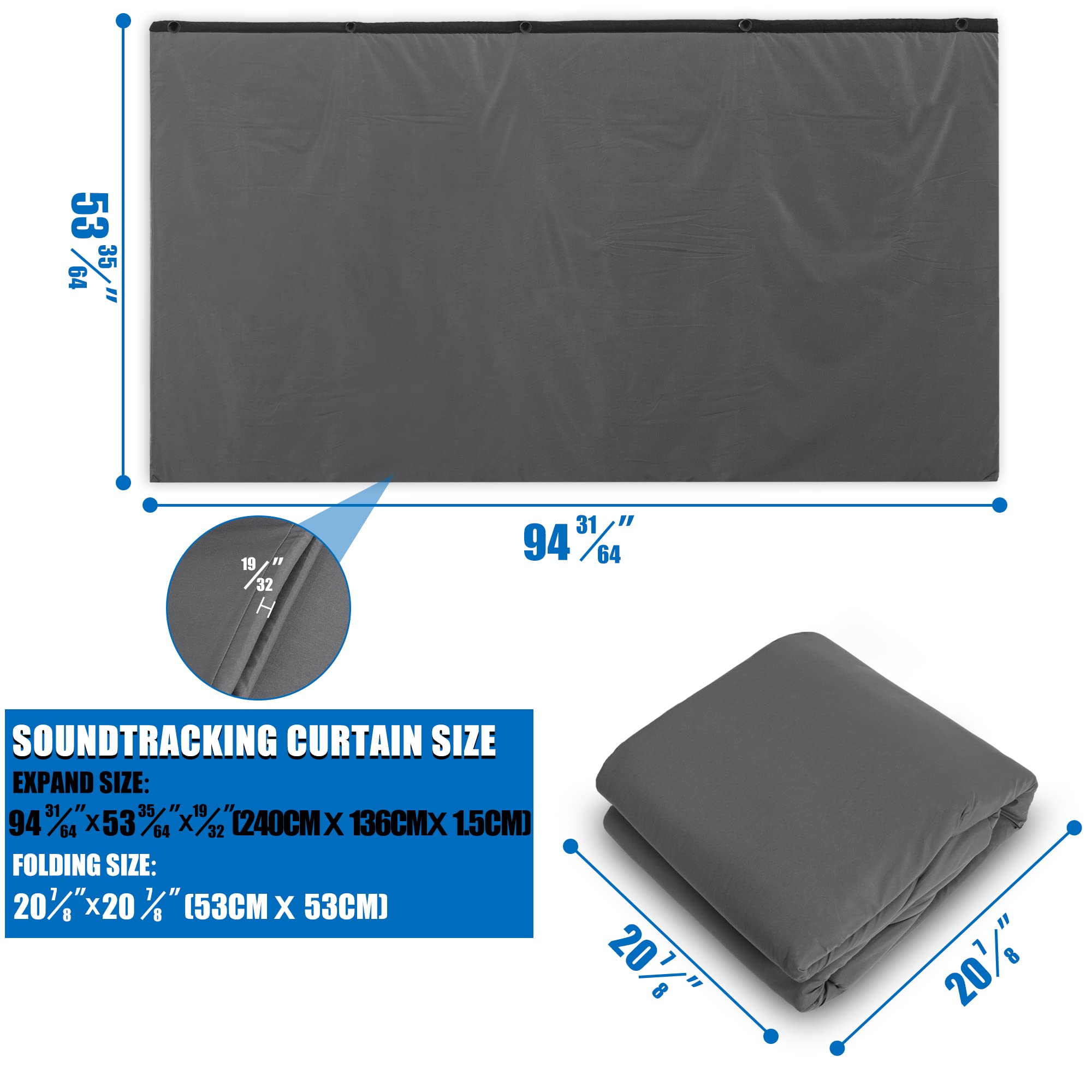 TORIBIO Sound Absorption Curtain with Noise Blackout Absorption (Horizontal 95" x 54"x 0.6")