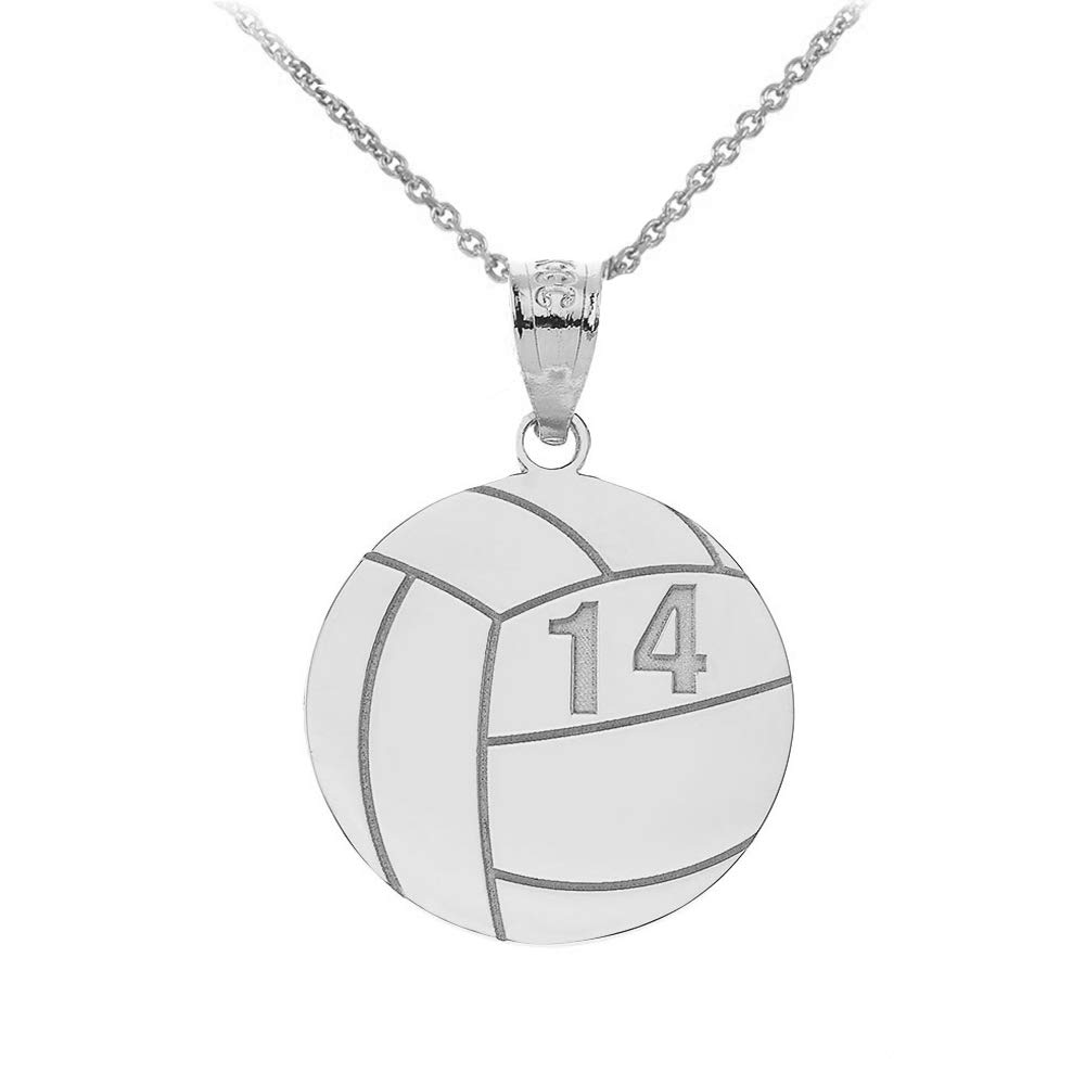 Personalized Name and Number Beach Volleyball Sterling Silver Sports Charm Pendant Necklace, 16"