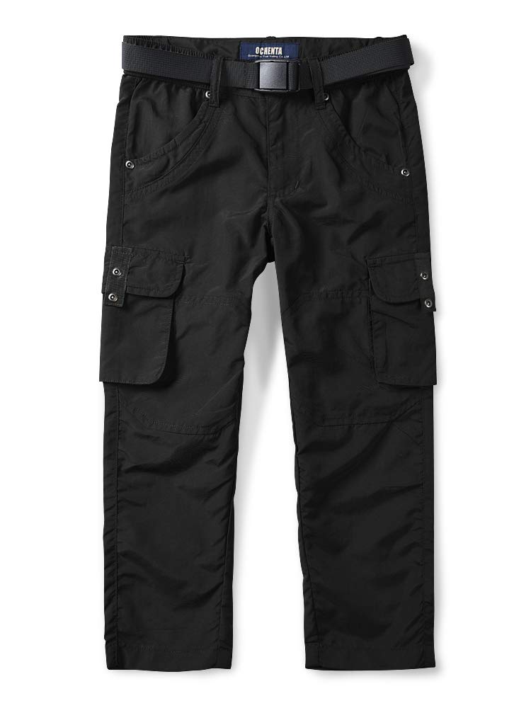 OCHENTA Boy's Hiking Pants, Kids Youth Quick Dry Outdoor Camping Fishing Cargo Trousers Black 130-6Y
