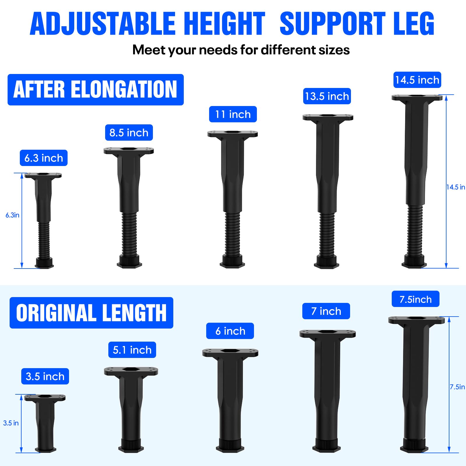SKMYL Adjustable Height Center Support Leg for Bed Frame,Bed Center Slat Support Leg (7.5~14.5 (2PCS))