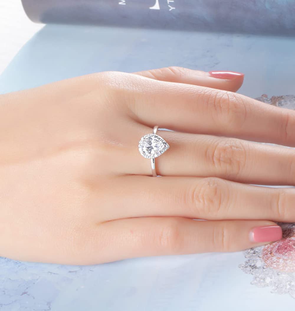 Velamnia Statement Ring for Women Pear-shaped Water-Drop Adjustable Cubic Zirconia Engagement Wedding Band Rings Eternity Ring #6-10# (White)