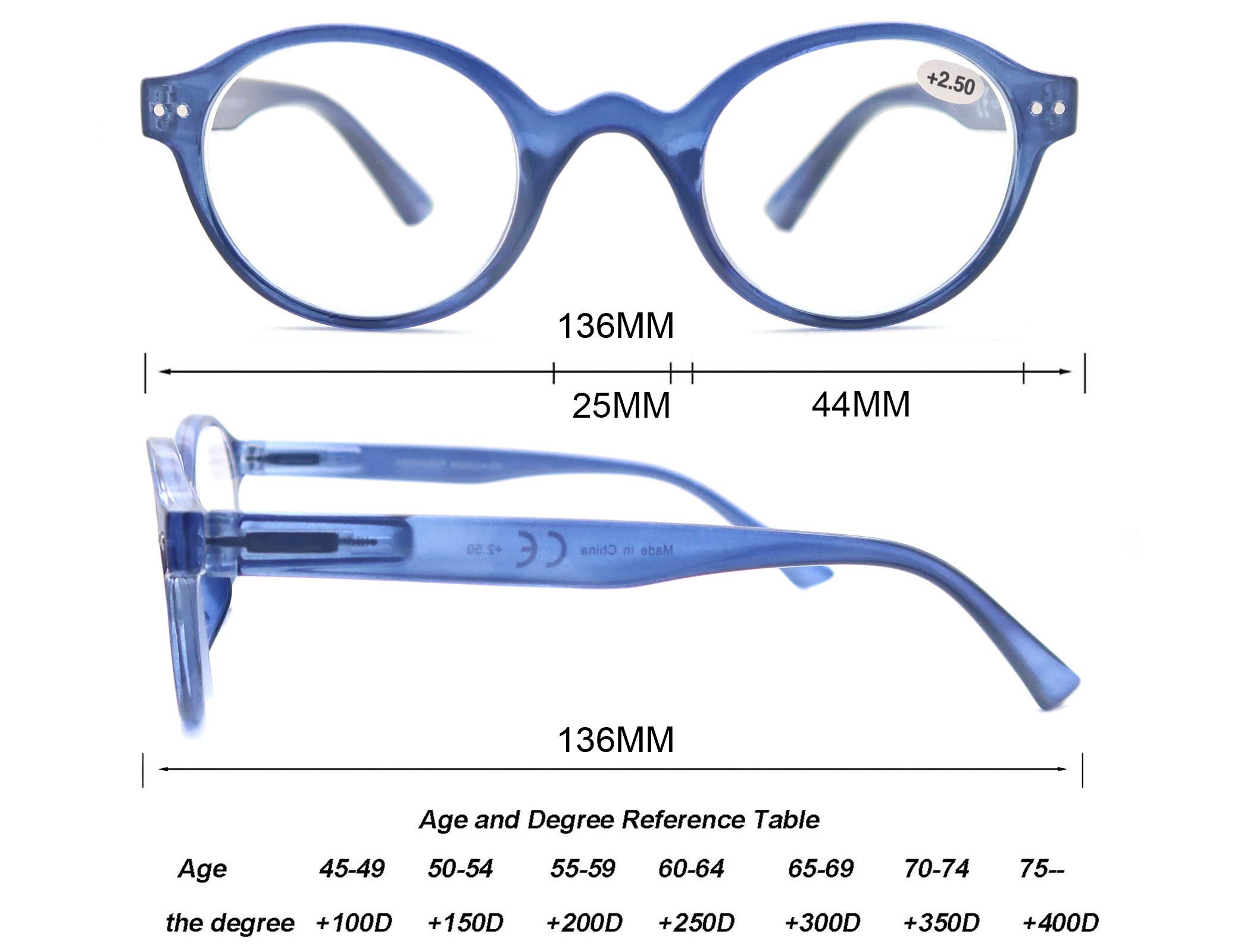 OLOMEE Reading Glasses Women Men Classic Round Readers +3.00 Circular Cheaters Glasses W/Lightweight Frame Comfortable Fit 5 Pack